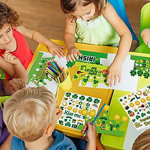 24 Sets of St. Patrick's Day Crown Crafts Kit for Kids St. Patricks Day DIY for Irish Party Shamrock Clover Paper Hat Decorations Saint Patrick's Day Classroom Supplies Favors