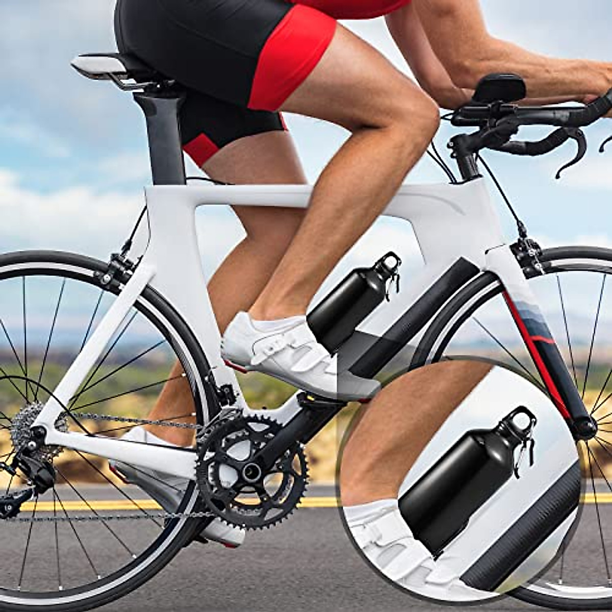 18 Pieces Aluminum Sport Water Bottles Bulk 24 oz Lightweight Water Bottles Reusable Leak Proof Water Bottles with Hook and Twist Cap for Bike, Camping, Climbing, Travelling, Indoor, Outdoor (Black)