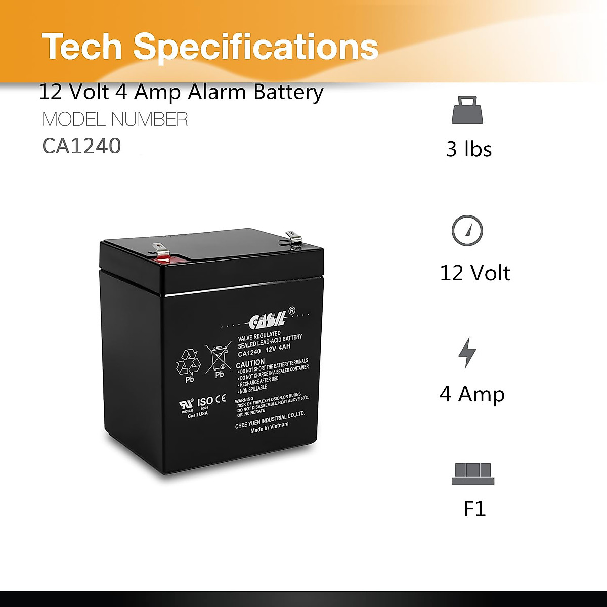 Casil CA1240 Genuine 12V 4Ah SLA Alarm Battery