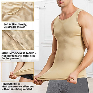 MOLUTAN Mens Compression Shirt Slimming Body Shaper Vest Sleeveless Waist Trainer Workout Tank Top Tummy Control Shapewear (Beige, Medium-Large)