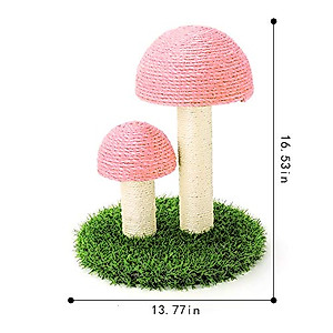 Cat Scratching Post, Mushroom Claw Scratching Post for Kitty, Natural Sisal Cat Scratchers Pole, 15x12 Inch Cat Interactive Toys (Pink)
