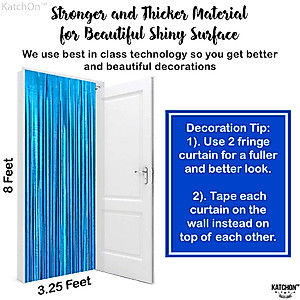 Katchon, Iridescent Blue Backdrop Curtain - 3.2x8 Feet, Pack of 2 | Iridescent Blue Streamers for Summer Party Decorations | Beach Party Decorations, Ocean Backdrop for Ocean Themed Party Decorations