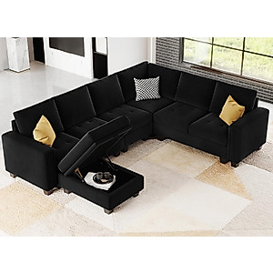 Belffin Velvet Modular Sectional Sofa with Storage Ottoman 6 Seater L Shaped Sectional Modular Sofa Couch with Reversible Chaise Convertible Corner Sectional Couch Black