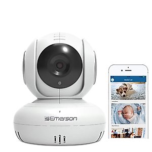Emerson WiFi Baby Monitor/Pet Nanny Camera, Two Way Audio, Night Vision, Temperature Monitor, Pan/Tilt, Motion Detection, HD, 1080P, ER108002