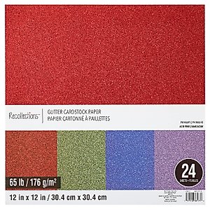 Glitter Primary 12”; x 12”; Cardstock Paper Pack by Recollections™, 24 Sheets