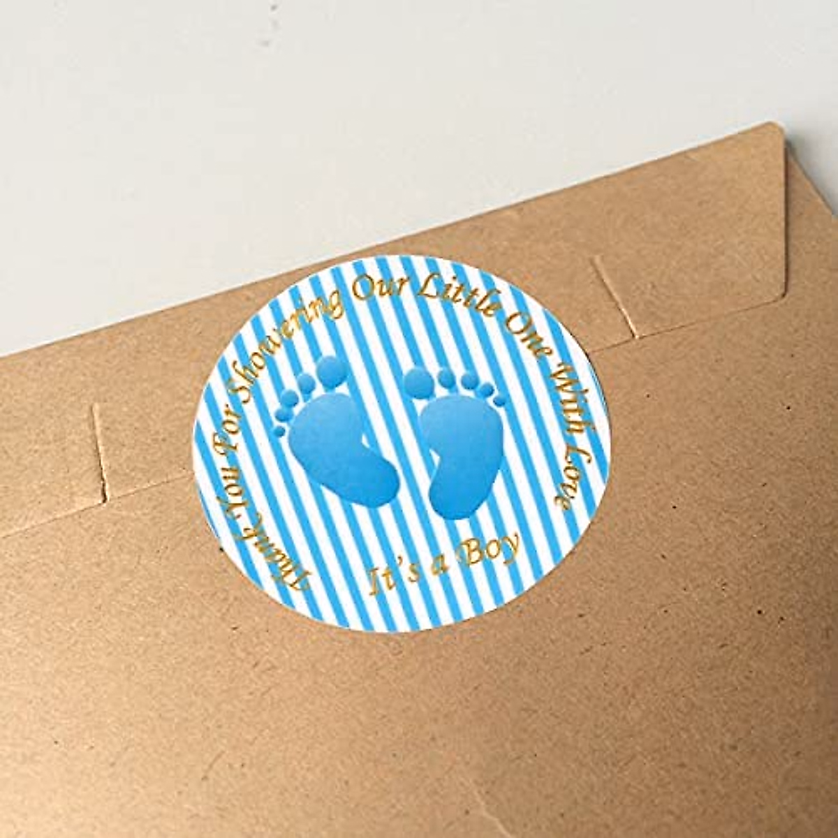 AIXIANG 360 Pcs Baby Shower Stickers 2 Inch Round Blue Stripe Cutest Footprint Gold Stamping Thank You Stickers Boys for Baby Shower Favors Decorations