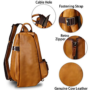 Genuine Leather Sling Bag Crossbody Purse Handmade Hiking Daypack Motorcycle Bag Retro Shoulder Backpack Vintage Chest Bags (Brown)