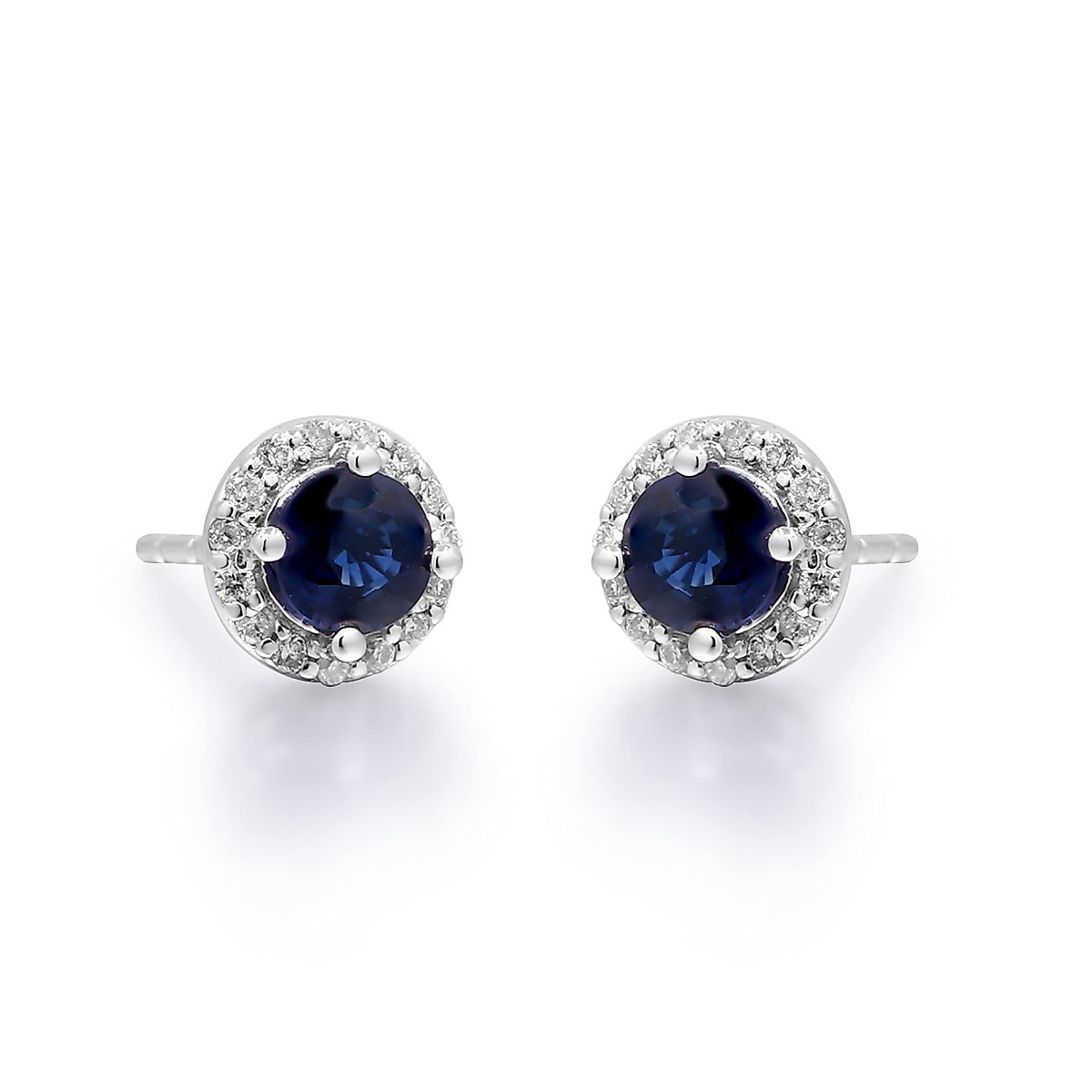 Gin & Grace women's 14K White Gold Genuine Blue Sapphire Earrings With Diamonds | Ethically, Authentically & Organically Sourced (Round-Cut) Shaped Sapphire Hand-Crafted Jewelry QA0869E-BS