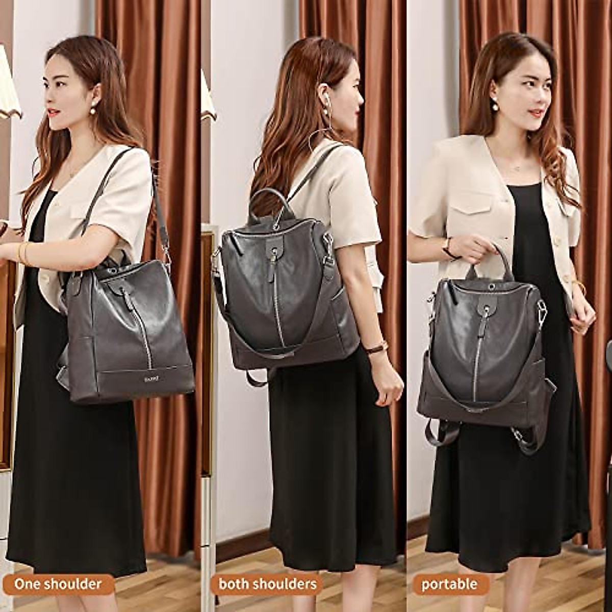 Gajoni Ladies Backpack Purse Black-PU Leather Fashion Backpack for Women With Antitheft Pocket-Ladies Shoulder Bag Handbag-Travel Backpack Purse