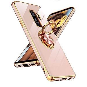 LeYi for Samsung Galaxy S9 Plus Case: 360° Rotatable Ring Holder Magnetic Kickstand [ Not Applicable Samsung S9 ], Plating Rose Gold Edge Protective Case, Pink