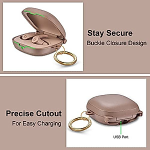 Leather Beat Fit Pro Case Cover,V-MORO Genuine Leather Skin Case Cover for Beats Fit Pro 2021 Earbuds Protective Cover with Keychain Accessories for Women Men(Dune)