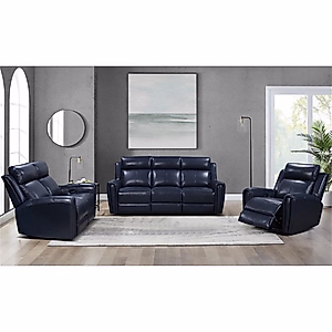 BOWERY HILL Modern Geuine Leather & Hardwood Sofa in Blue Finish