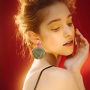 RofYof Disco Ball Earrings Retro Acrylic Disco Ball Earrings 70'S 80'S Disco Dance Punk Dangle Drop Earrings for Women Halloween Party Costume Jewelry Gifts (gold)