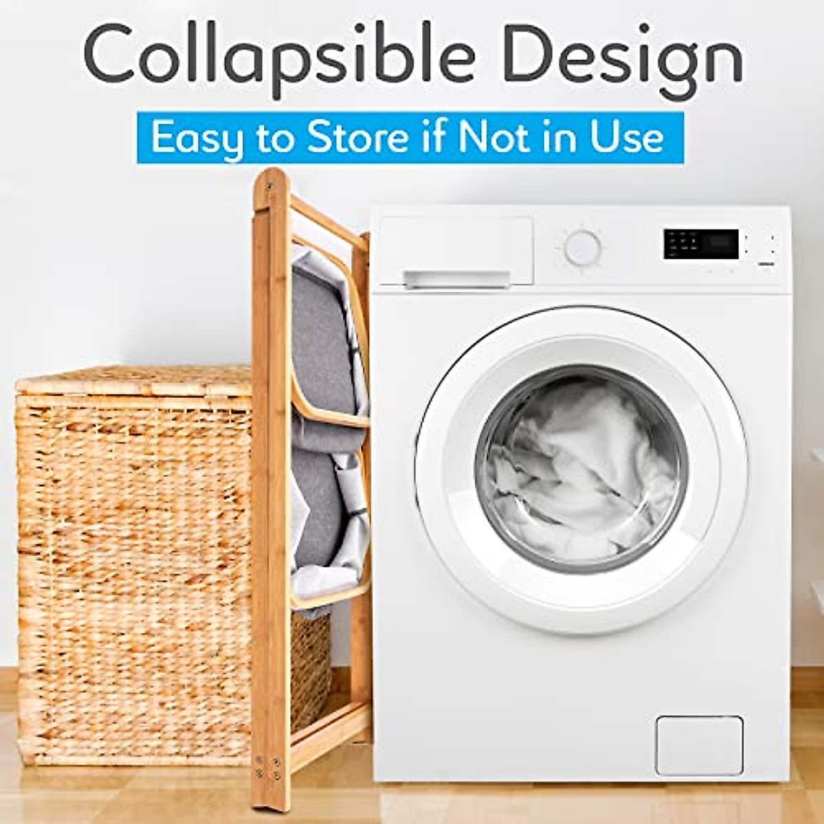 SerenelifeHome 2 Tier Fold Out Floor Standing Bathroom Storage Tower Shelf Collapsible Hamper Shelves Bamboo Wooden Drawers Small Ladder Organizer Shelving Corner Stand Unit for Bedroom Laundry Room