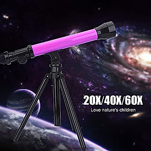 Zyyini Children's HD Telescope for Beginners, with 20X/40X/60X Interchangeable Eyepieces, Foldable Adjustable Tripod Space Astronomical Telescope(Purple)