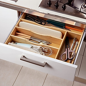 oridom 5-Slots Bamboo Silverware Drawer Organizer for Kitchen,Bamboo Wood Cutlery Tray in Drawer for Flatware and Utensils in Kitchen, (Natural)