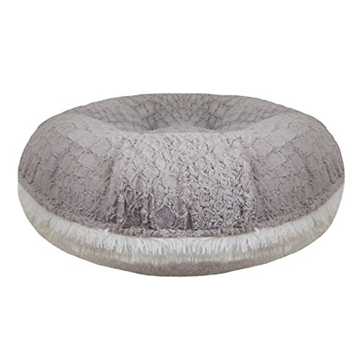 Bessie and Barnie Signature Serenity Grey/Snow White Luxury Shag Extra Plush Faux Fur Bagel Pet/Dog Bed (Multiple Sizes)