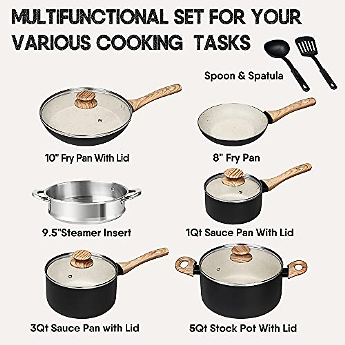 MICHELANGELO Pots and Pans Set Nonstick, 12 Pcs Pot Sets for Cooking Nonstick with Bakelite Handle, Non Toxic Cookware Set Induction Compatible