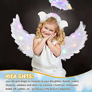 Liitrsh 4 Sets Light up Angel Wings and Headband Set White Angel Wings Costume for Girls Led Angel Feather Wings for Kids Women Halloween Christmas