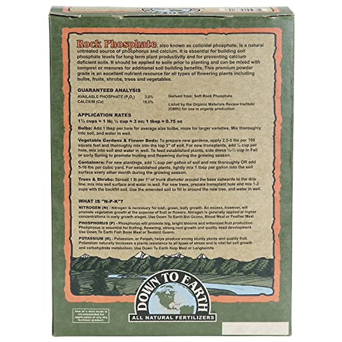 Down to Earth Organic Rock Phosphate Fertilizer 0-3-0, 5 lb
