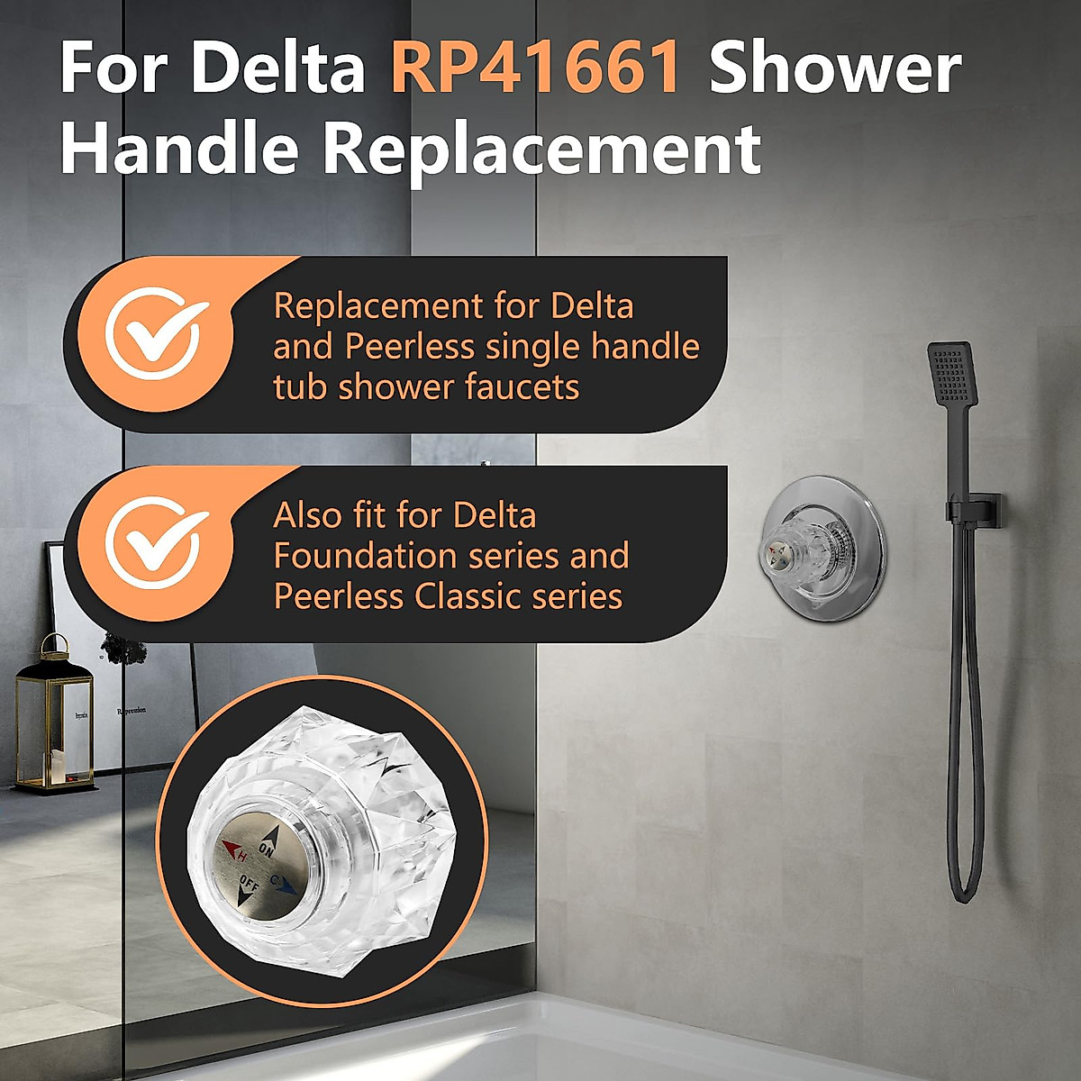 RP41661 Replacement Shower Faucet Handle for Delta and Peerless Single Handle Faucets with Button, Screw, Connector and Set Screw