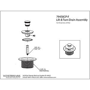 Westbrass 79438CP-F-20 1-1/4" NPSM (1-5/8"-16 UNC-2A) Fine Thread Twist & Close Bathtub Drain Plug, Polished Chrome (20-Pack)