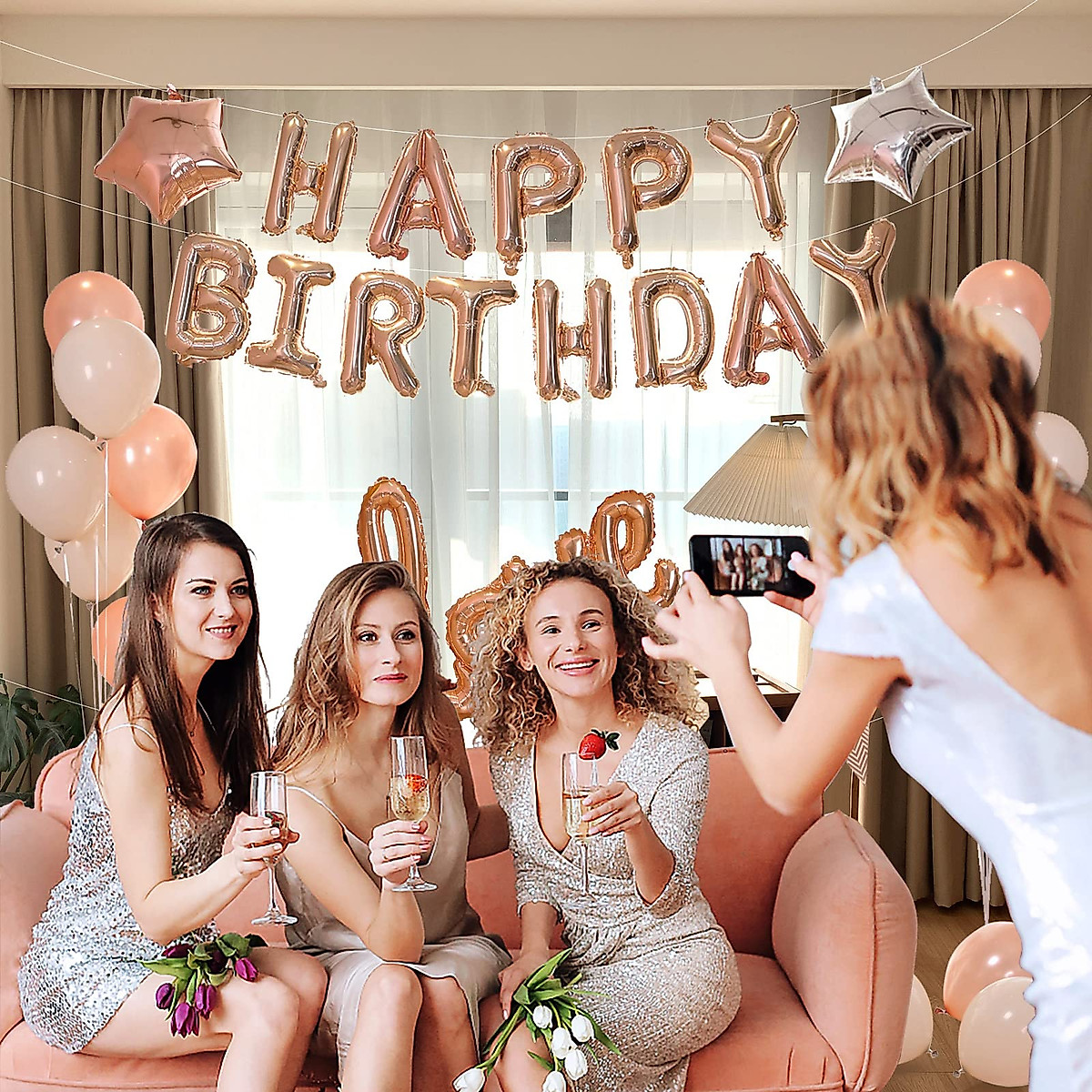 Rose gold 50th birthday decorations for woman number 50 happy birthday balloons letters for man balloon banner party Supplies for him