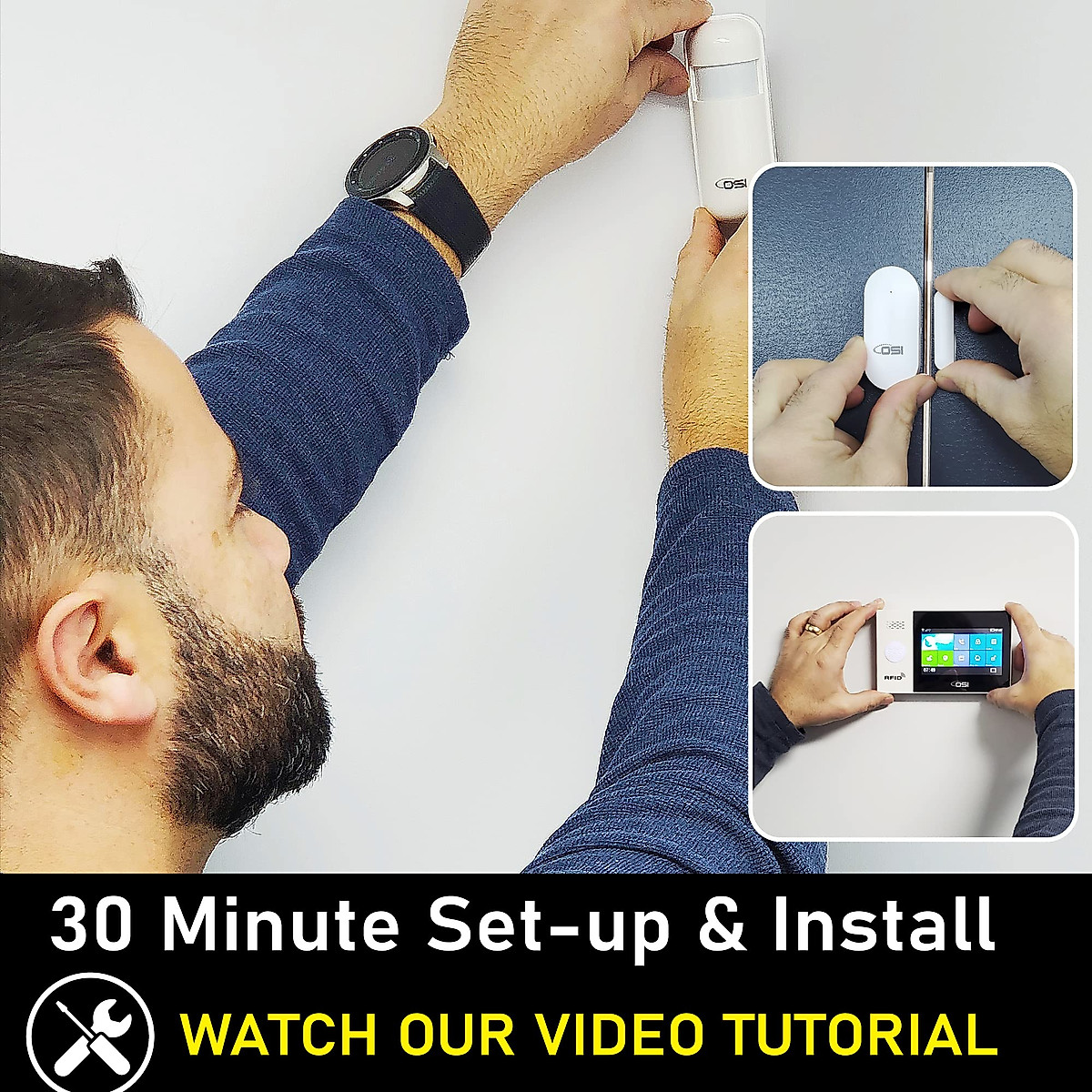 【OSI WIRELESS WIFI SMART HOME SECURITY DIY ALARM SYSTEM-14 PIECE (GEN 1)】DIY Home Wi-Fi Alarm Kit w/Motion detector,Notifications w/app,door/window sensor, siren,Compatible with Alexa,NO Monthly Fees