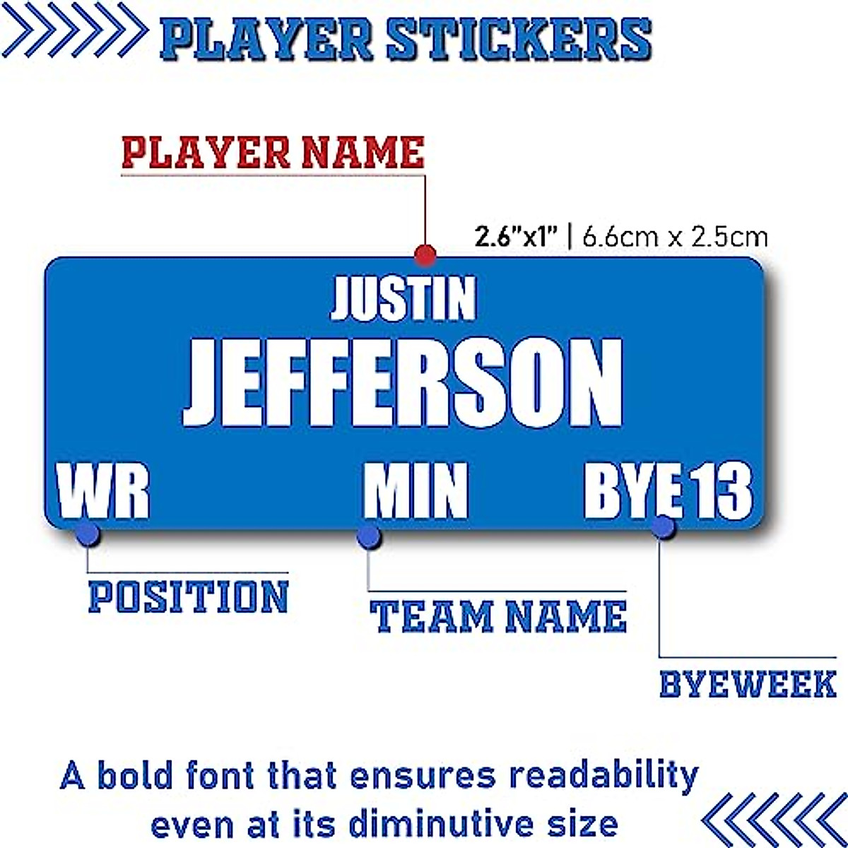 Fantasy Football Draft Board 2023-2024 Kit - Large Set with 576 Player Labels - Premium Color Edition[14 Teams 20 Rounds]