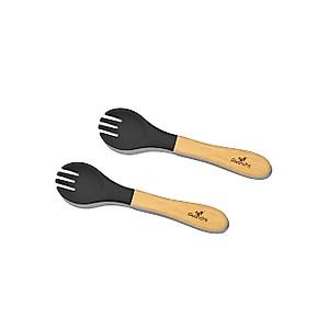 Avanchy Baby Fork Set, Bamboo and Silicone Spork Utensils, Toddler Baby Led Weaning Silverware Cutlery Flatware, Kids First Self Feeding, 2 Pack, Blue