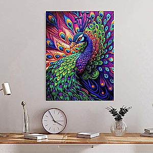 Suyaloo 5D Diamond Painting Kits for Adults - Peacock Diamond Art Kits for Adults Kids Beginner,DIY Animals Round Full Drill Paintings with Diamonds Gem Art for Adults Home Wall Decor 11.8x15.7inch
