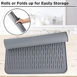 SOSMAR Silicone Drying Mat, XL Size 23” x 18”, Dish Drying Mat, Large Dish Drainer Mat for Kitchen Counter, Heat Resistant Hot Pot Holder, Non-Slip Silicone Sink Mat, BPA Free, Dish Washer Safe, Gray