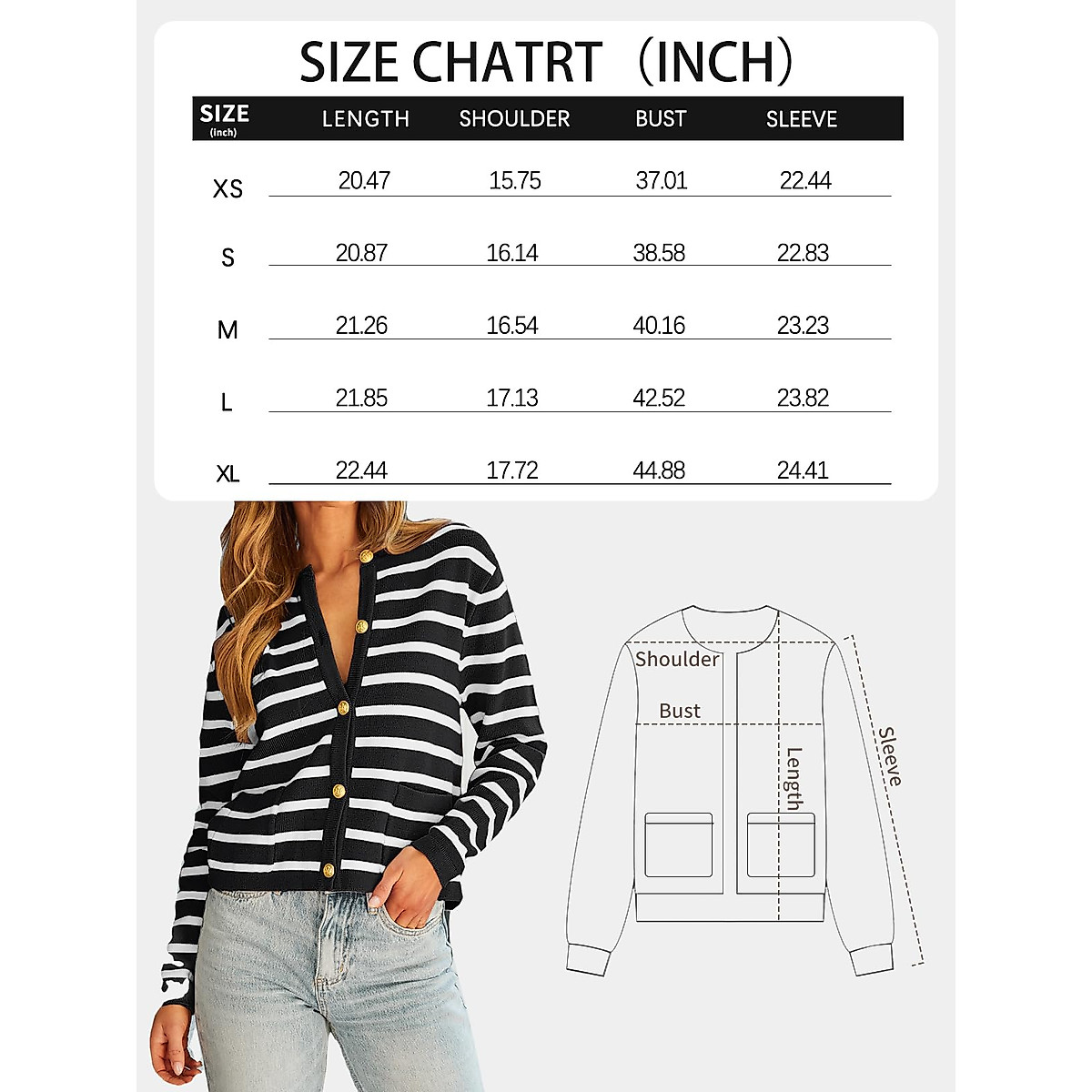 LILLUSORY Women's Striped Cardigan Sweaters Fall Outfits Clothes Fashion Trendy Long Sleeve Tops Casual Knit Lady Jackets Black White M