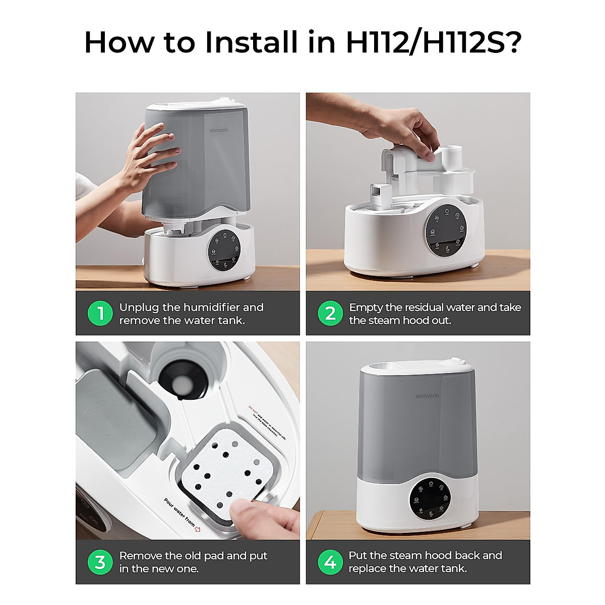 Homvana 12 Pieces Humidifier Filter Pads Mineral Absorption Pad for Warm Mist Humidifier H112, H112S, H111, H111S