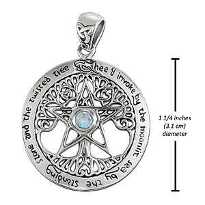 Dryad Design Pentacle Tree of Life Pentagram Pendant (1.25 inch) - Sterling Silver Rainbow Moonstone Wiccan Pagan Jewelry for Men or Women