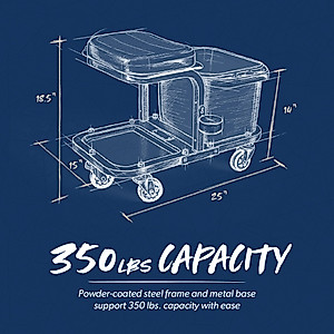 URBANTRANSIT Rolling Car Wash Stool with Bucket - Save Your Back, An Ideal Caddy Cart for Car Detailing, Cleaning, Painting and Gardening - 350 Lb Capacity with Easy-Glide Wheels and Removable Seat
