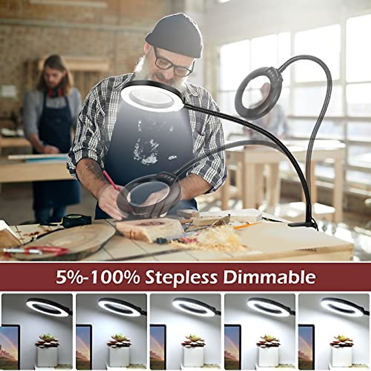 Veemagni 5X Stand Magnifying Glass with Light, 24" Flexible Gooseneck 5 Color Modes Stepless Dimmable Magnifying Floor Lamp, 3-in-1 Adjustable Lighted Magnifier Hands Free for Close Work, Esthetican