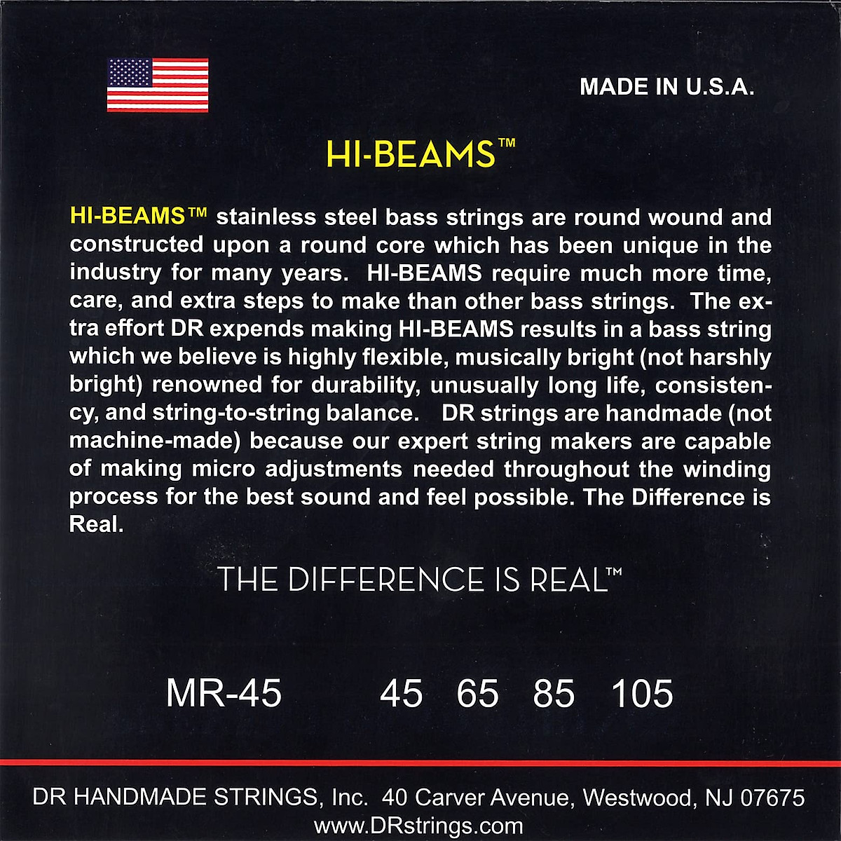 DR Strings HI-BEAMS - Stainless Steel 4-String Bass Guitar Strings, 45-105, Round Core