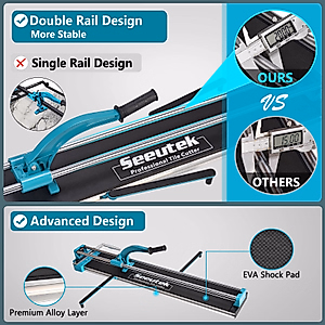 Seeutek 17 Inch Manual Tile Cutter Tools With Tungsten Carbide Scoring Wheel for Porcelain Ceramic Floor Tile Cutter Adjustable Laser Guide with Spare Cut Wheel