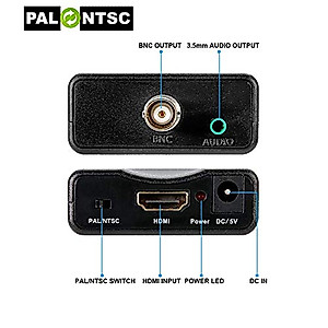 HDMI to BNC Converter Video Adapter - HDMI in Female BNC Coax Out Connector Composite Box with 3.5mm Audio Output for Full HD DVD DVR PS4 Wii Game Image to Coaxial Analog CVBS Signal Camera Monitor TV