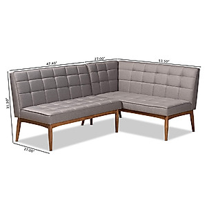 Baxton Studio Sanford Dining Banquettes Grey Fabric Upholstered and Walnut Brown Finished Wood 2-Piece Dining Nook Banquette Set