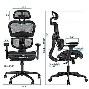 SUNNOW Ergonomic Mesh Chair with 3D Lumbar Support, Adjustable Headrest & Sliding Armrest, Swivel Executive Computer High Gaming Chairs for Home Office Work