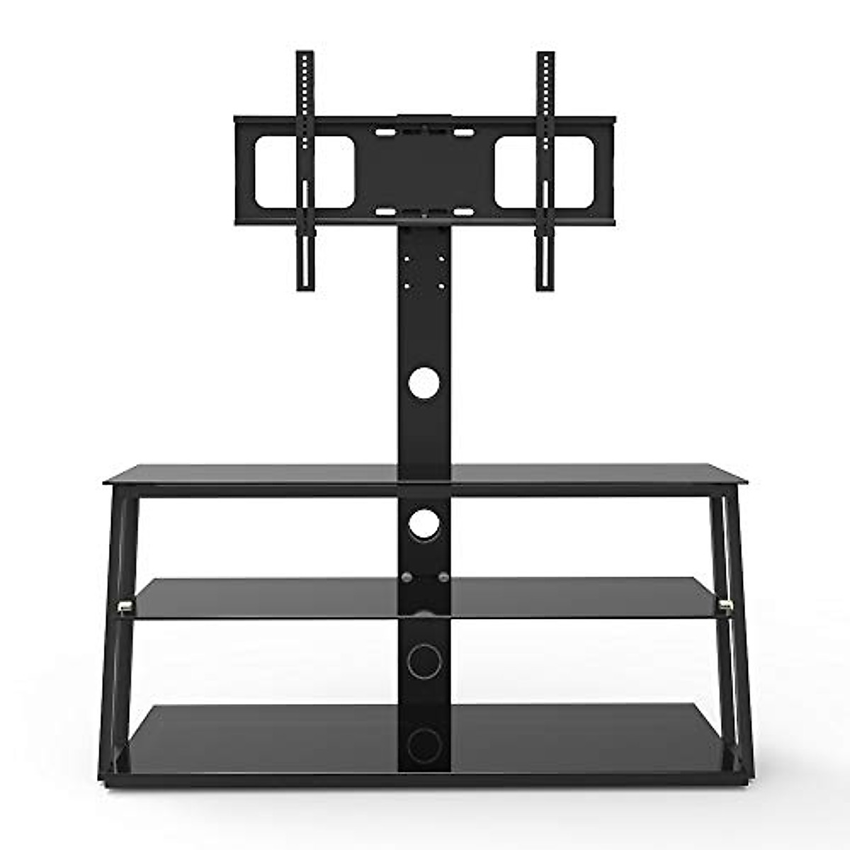 Swivel Floor TV Stand Height Adjustable Bracket Entertainment Stand for 32 to 65 inch TV | 3-Tier BlackTempered Glass Multi-Function TV Stand (New Black)