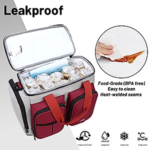 MIER Lunch Box for Men Heavy Duty 20 Cans Large Insulated Lunch Bag Leakproof Soft Cooler Bags with Multiple Pockets for Adult Women Work (Grey/Red, Large)