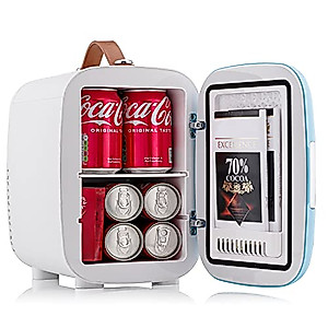 Subcold Pro4 Luxury Mini Fridge Cooler 4 Litre / 6 Cans AC & Exclusive USB ECO Power Option | Portable Small Refrigerator For The Office, Bedroom, Car, Travel, Skincare & Cosmetic (Blue)