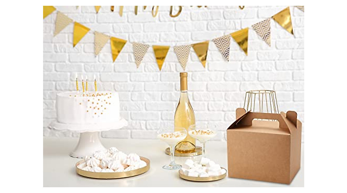 12 Brown Kraft Treat Gable Gift Boxes 7x5.5" for Parties