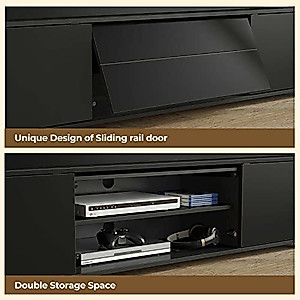 Rolanstar TV Stand with LED Lights & Power Outlet, Modern Entertainment Center for 32/43/50/55/65 Inchs TVs, Tv Table, Universal Gaming LED TV Media stand with Storage Cabinet and Large Storage, Black