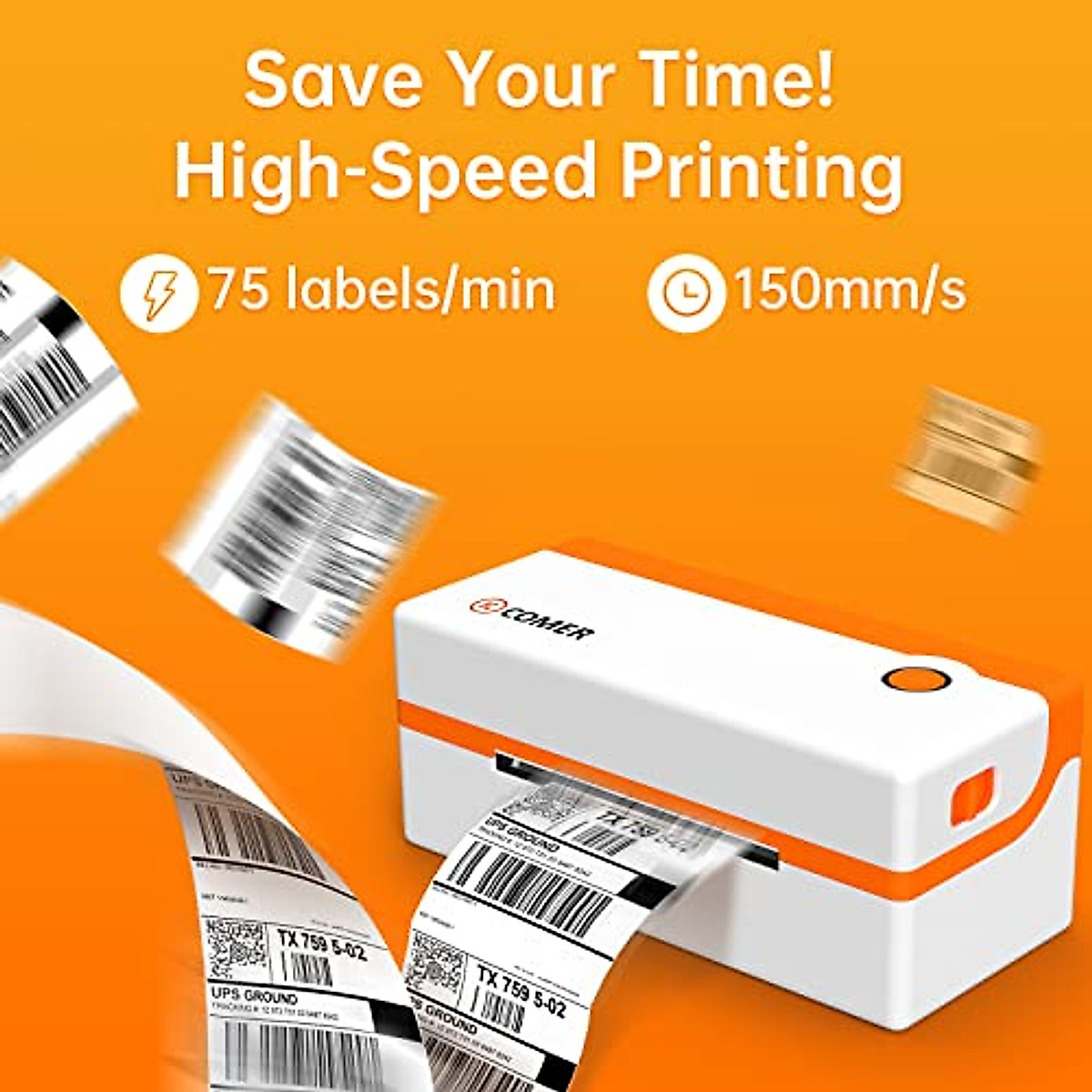 K COMER Thermal Label Printer 4x6 Shipping Label Printer for Small Business & Shipping Package 203dpi 150mm/s for Amazon, Ebay, Shopify, Etsy, UPS, USPS, FedEx, DHL