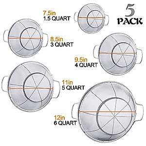 5 Pack 18/8 Stainless Steel Colander Sieves, Multi Size Mesh Strainer Net Baskets with Handles & Resting Base for Strain, Drain, Rinse or Steam