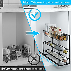 Pull Out 3-Tier Spice Rack - Sliding Organizer for Kitchen Cabinets, Under Sink Shelf, Slide Out Racks for Storage, Cabinet Organization in Kitchen, Heavy Duty Slide Out Seasoning Kitchen Organizer.